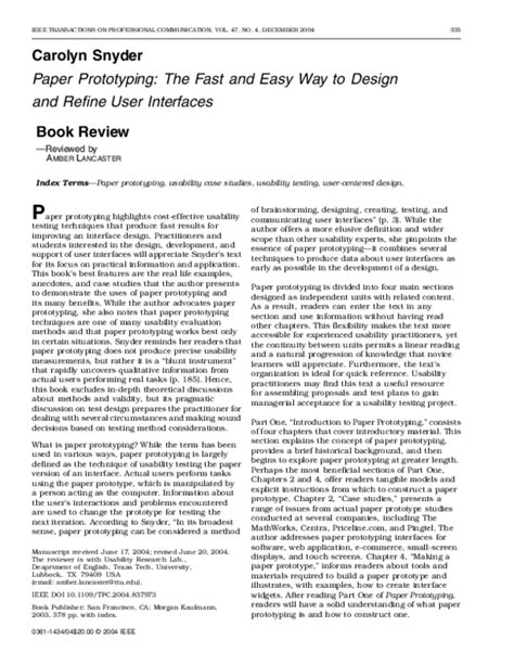 Pdf Paper Prototyping The Fast And Easy Way To Design And Refine