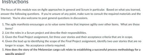 Solved The Focus Of This Module Was On Agile Approaches In Chegg