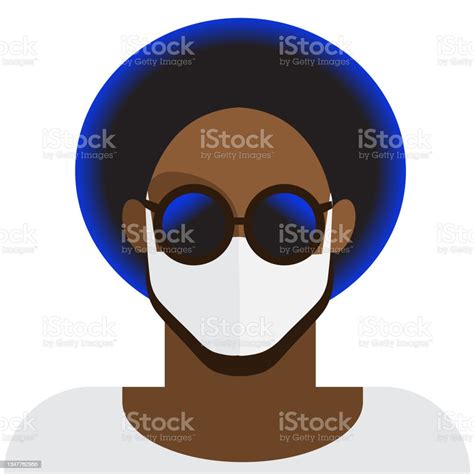 흰색 배경에 현대 활기찬 플랫 컬러에 Afro 아바타 아이콘얼굴 마스크를 착용 추상 성인 아프리카 계 미국인 남자 가린 얼굴에 대한 스톡 벡터 아트 및 기타 이미지 Istock