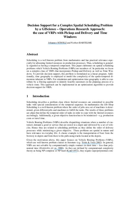 Pdf Decision Support For A Complex Spatial Scheduling Problem By A Giscience Operations