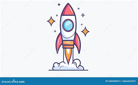 Brightly Colored Cartoon Rocket Launch With Stars And Clouds Stock Illustration Illustration