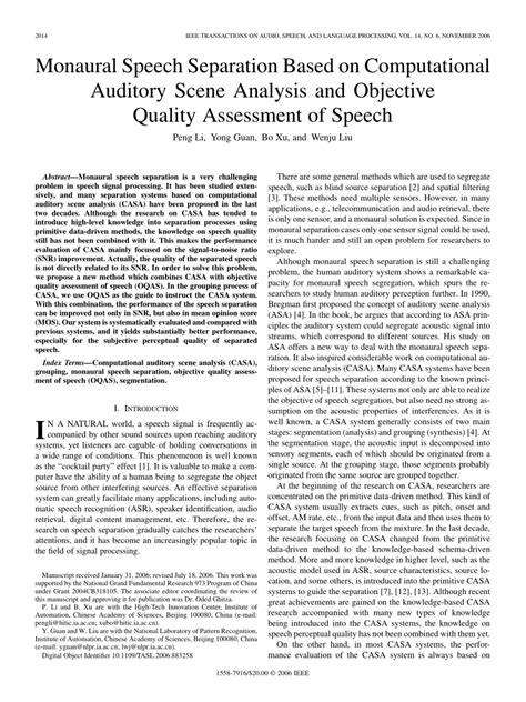 pdf monaural speech separation based on computational auditory scene