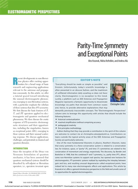 Pdf Parity Time Symmetry And Exceptional Points Electromagnetic Perspectives