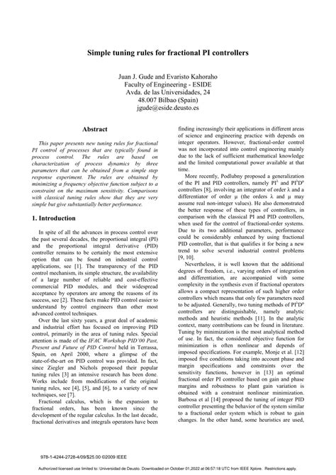 Pdf Simple Tuning Rules For Fractional Pi Controllers