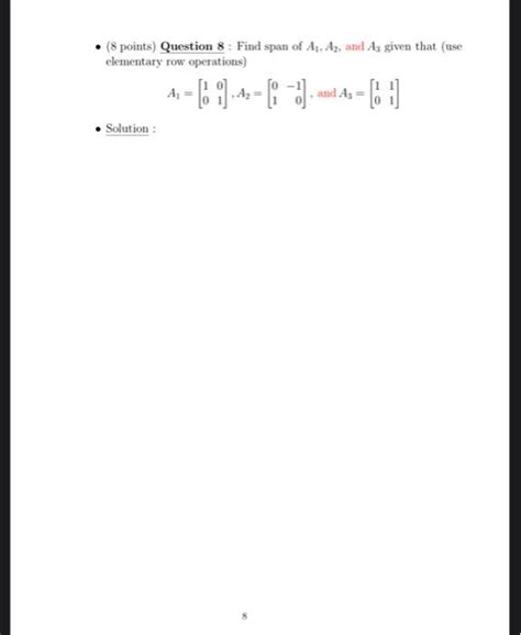 8 points question 8 find span of a1 a2 and a3