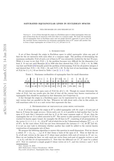 Pdf Saturated Equiangular Lines In Euclidean Spaces