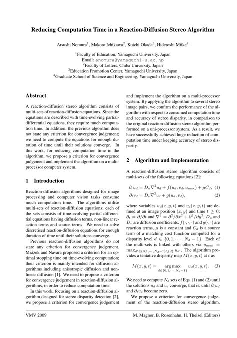 Pdf Reducing Computation Time In A Reaction Diffusion Stereo Algorithm