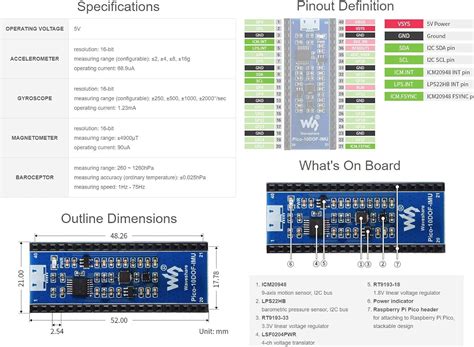For Raspberry Pi Pico Expansion Board DOF IMU Sensor Module Onboard ICM And LPS HB