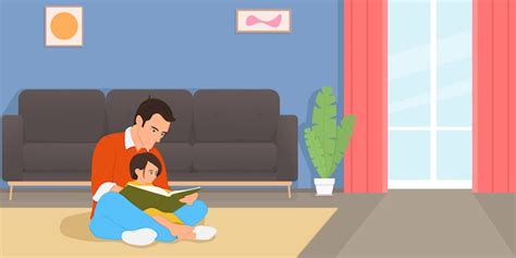 Папа и дочь читают книгу. | Премиум векторы