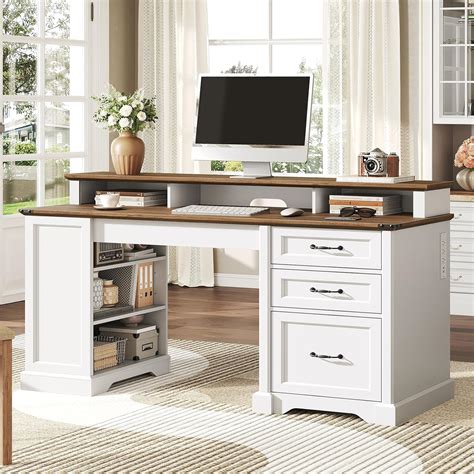 Ralgend 55 Farmhouse Executive Desk With Drawers