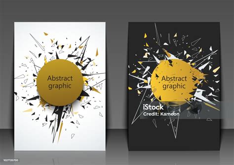 플라이어 템플릿 추상적인 배경입니다 추상적인 측면 요소는 여러 조각으로 부 쉈 다 폭발 효과입니다 Eps10 벡터 일러스트입니다 구에 대한 스톡 벡터 아트 및 기타 이미지