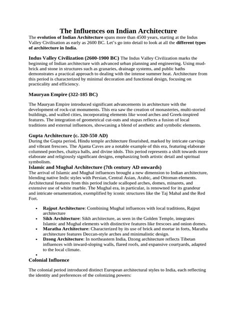 The Influences On Indian Architecture Imp Shortened By Nikhil Agarwal To Print Pdf