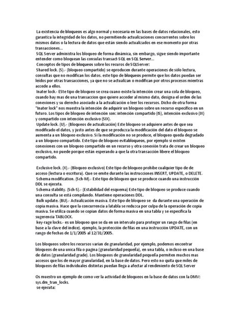 ¡ Detectar Bloqueos Sql Server V2008 Y Superiores Pdf Servidor ¡ Detectar Bloqueos Sql Server V2008 Y Superiores Pdf Servidor