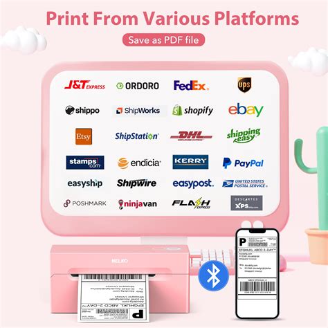 Nelko Bluetooth Thermal Shipping Label Printer Pl70e Pink Nelkoprint