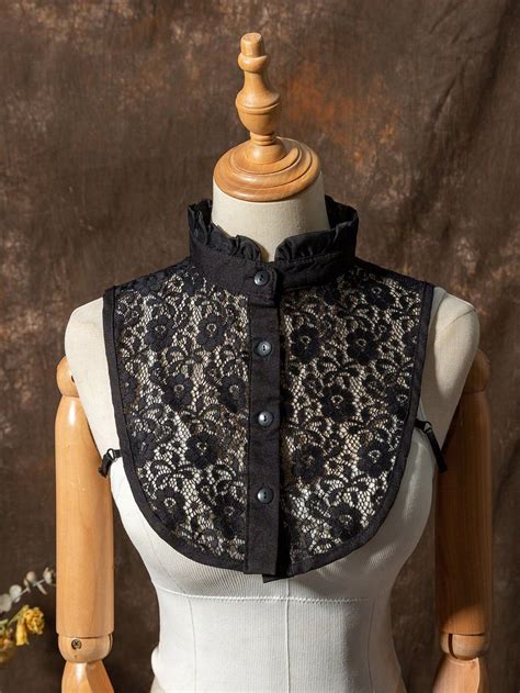 1pc Black Lace False Collar With Scalloped Edges Inside Matching False Collar For Daily Life