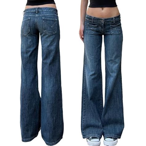 Y2k Lowrise Flared Jeans Early 2000s Medium Wash Depop Flared