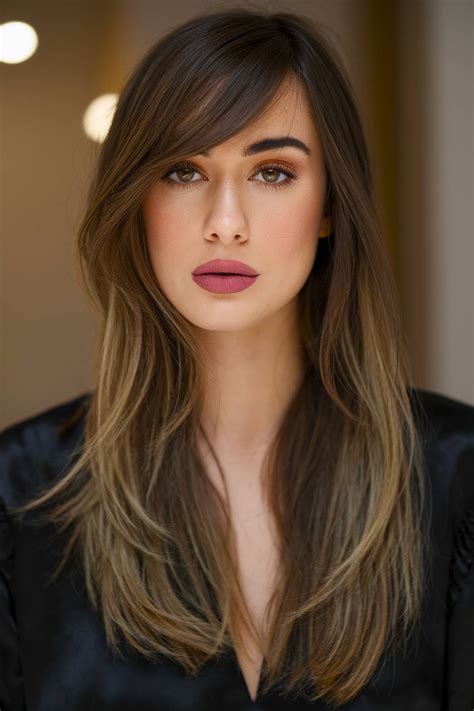 V Cut Hair With Side Swept Bangs