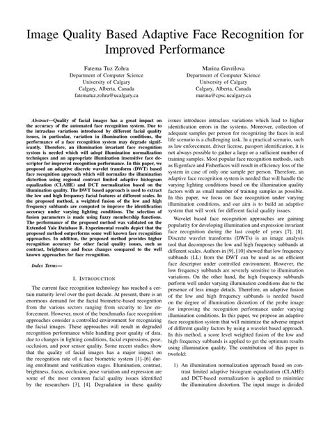 Pdf Adaptive Face Recognition Based On Image Quality
