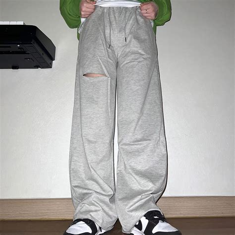 세미 트임 트레이닝 와이드 팬츠 찢어진 밴딩 바지 Fn22114