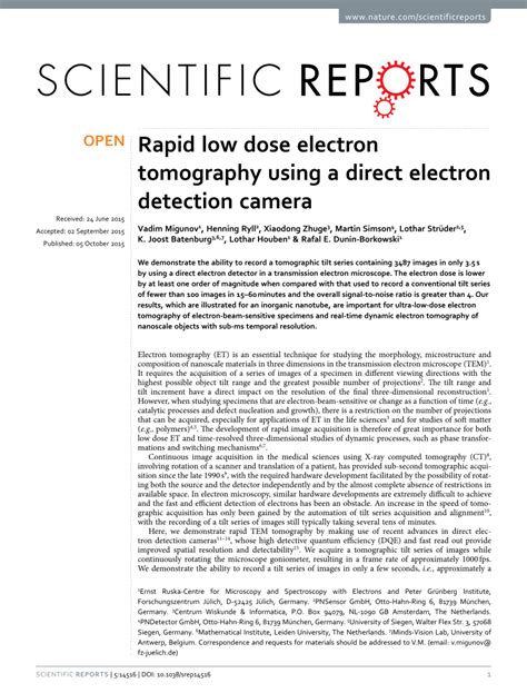 Pdf Rapid Low Dose Electron Tomography Using A Direct Electron Detection Camera