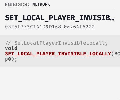 SetLocalPlayerInvisibleLocally FiveM Natives Cfx Re Docs