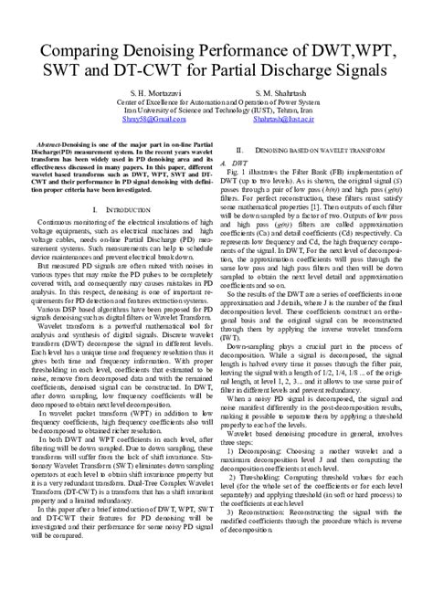 Pdf Comparing Denoising Performance Of Dwtwpt Swt And Dt Cwt For