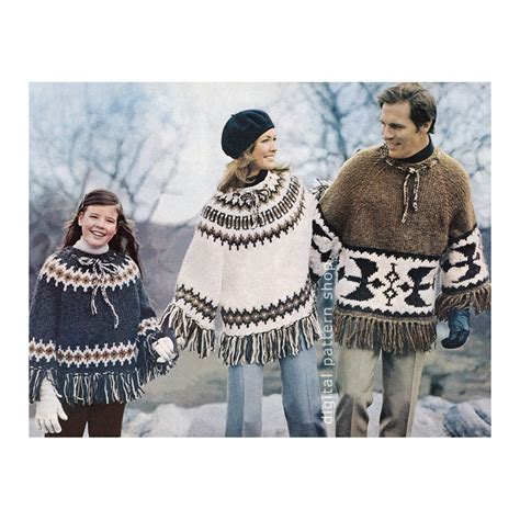 Knit Poncho Pattern Vintage 1970s Pullover Poncho Pattern Mens Etsy