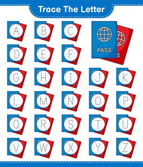 Trace The Letter Tracing Letter With Passport Stock Vector