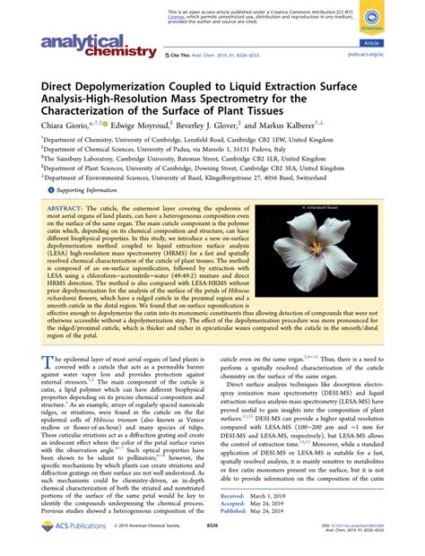 Pdf Direct Depolymerization Coupled To Liquid Extraction Surface Analysis High Resolution Mass