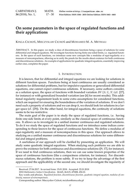 On Some Parameters In The Space Of Regulated Functions And Their Applications