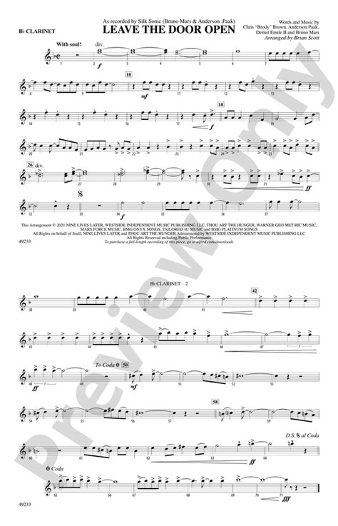 Leave The Door Open 1st B Flat Clarinet 1st B Flat Clarinet Part