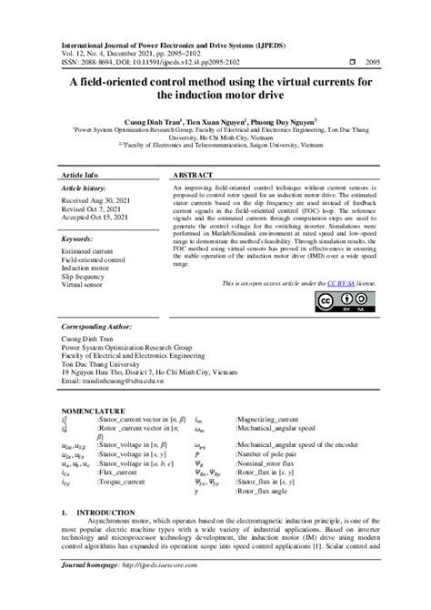 Pdf A Field Oriented Control Foc Method Using The Virtual Currents
