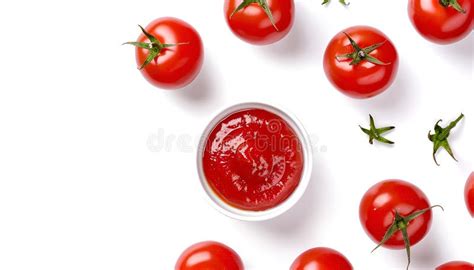 Red Tomato Sauce Or Ketchup Isolated On White Background Top View