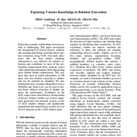 Exploring Various Knowledge In Relation Extraction Acl Anthology