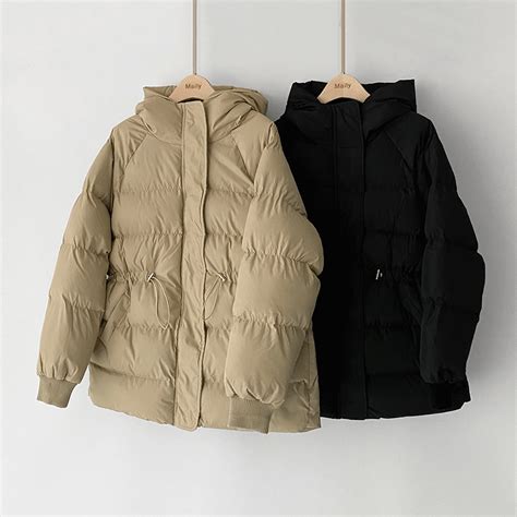 하프 허리스트링 방수 웰론 하이넥 방풍 방한 겨울 후드 숏 푸퍼 패딩 점퍼 아우터 에이블리