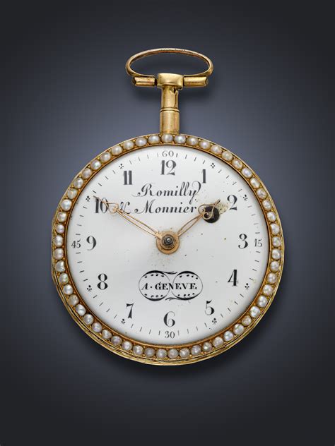 Romilly And Monnier Yellow Gold Pearls And Enamel Openface Pocket Watch
