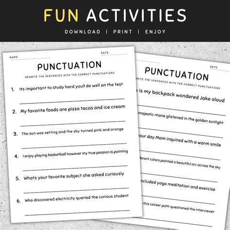 Punctuation Worksheets Fix The Sentences Grammar Practice 5th Grade