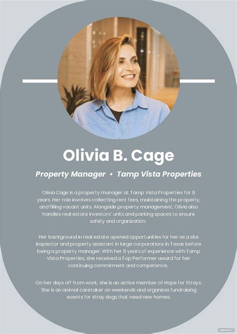 Professional Bio Template For Property Manager In Word Download