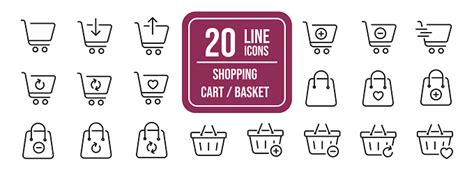 쇼핑 카트 바구니 및 가방 라인 아이콘 편집 가능한 획 웹사이트 마케팅 디자인 로고 앱 템플릿 Ui 등 벡터 일러스트레이션 가방에 대한 스톡 벡터 아트 및 기타 이미지