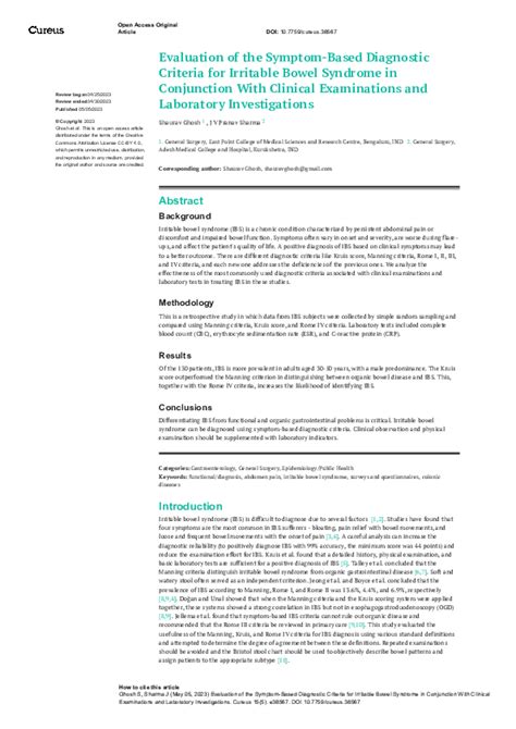 pdf evaluation of the symptom based diagnostic criteria for irritable