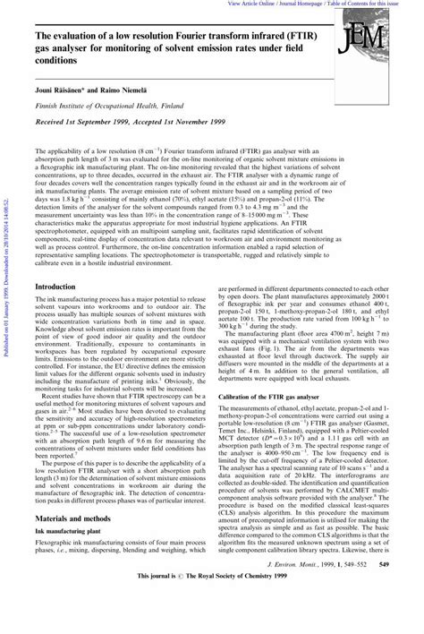 Pdf The Evaluation Of A Low Resolution Fourier Transform Infrared Ftir Gas Analyser For