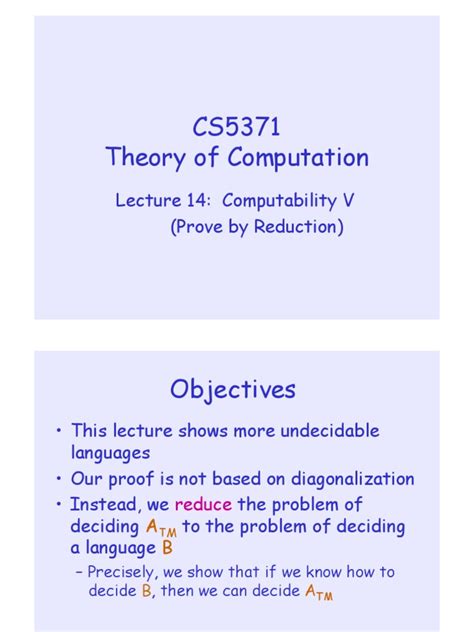 Cs5371 Theory Of Computation Lecture 14 Computability V Prove By