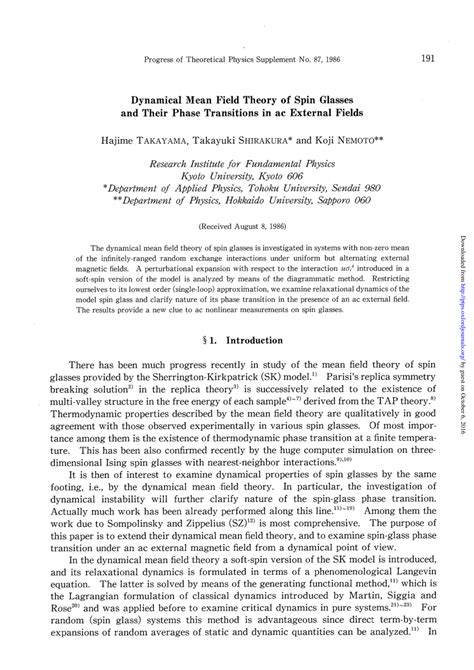 (PDF) Dynamical Mean Field Theory of Spin Glasses and Their Phase Transitions in ac External Fields