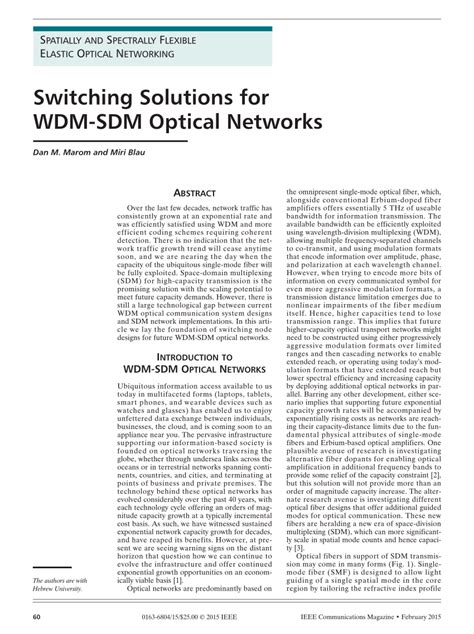 Pdf Switching Solutions For Wdm Sdm Optical Networks