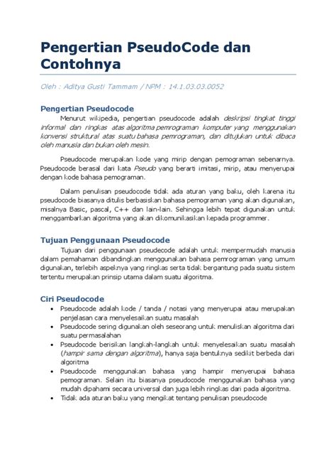 Pengertian Pseudocode Dan Contohnya Pdf