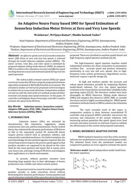 Irjet An Adaptive Neuro Fuzzy Based Smo For Speed Estimation Of