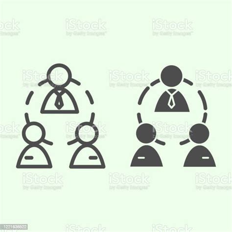 비즈니스 팀 라인 및 솔리드 아이콘입니다 직원 및 상사 연결과 사무실 작업 그룹은 흰색 배경에 스타일 그림을 개요 모바일 개념 및 웹 디자인을 위한 인적 리소스 벡터 그래픽