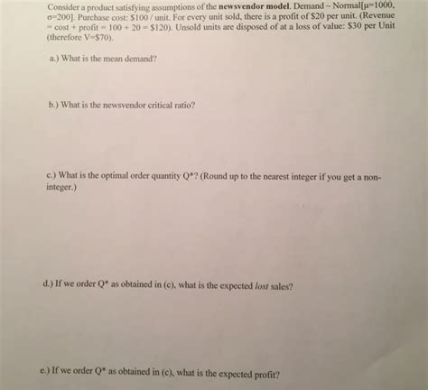 Solved Consider A Product Satisfying Assumptions Of The