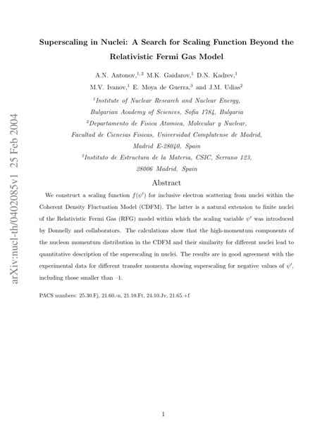 Pdf Superscaling In Nuclei A Search For Scaling Function Beyond The