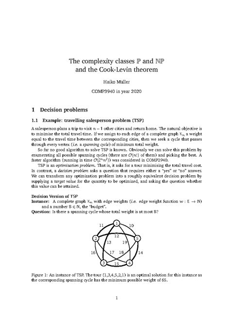 Np C Lecture Notes 3 The Complexity Classespandnp And The Cook Levin Theorem Haiko M ̈uller